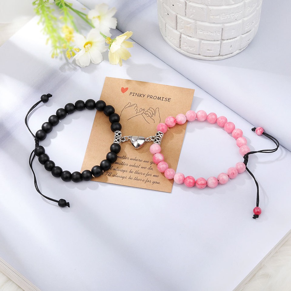 Romantic Couple Distance Bracelets Magnet Heart Matching Lovers Stone ...