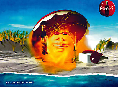 Coke Coca-Cola Sunday at the Beach Summer Lithocel Advertising Soda Art ...