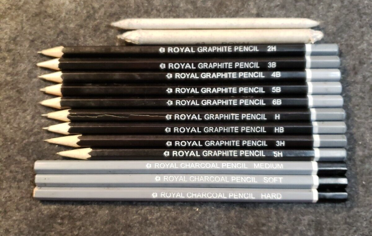 Vintage Royal Graphite Art Sketching Pencils Lot of 12+2 blending ...