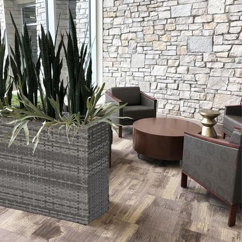 Tall Rectangular Planter with Removable Liner, All-Weather PE Rattan ...