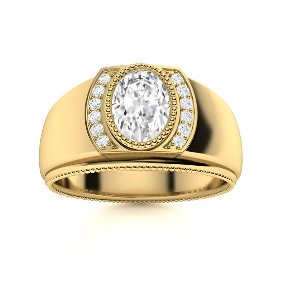 Yellow Gold Engagement Ring Men's Oval Cut 0.82 Carat Lab Created ...
