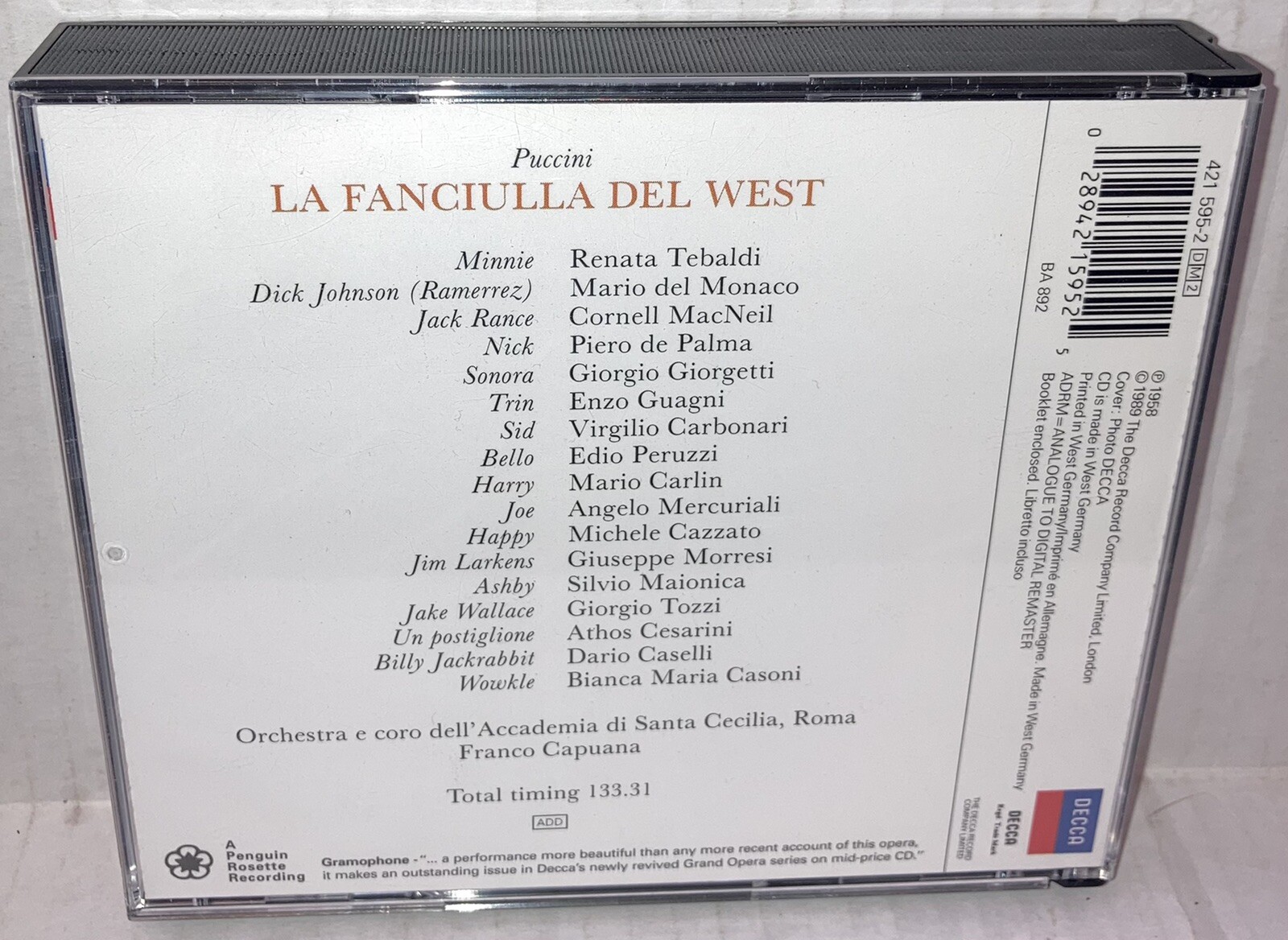 Puccini La Fanciulla Del West CD 2 Discs Decca 1958 Tebaldi Capuana ...
