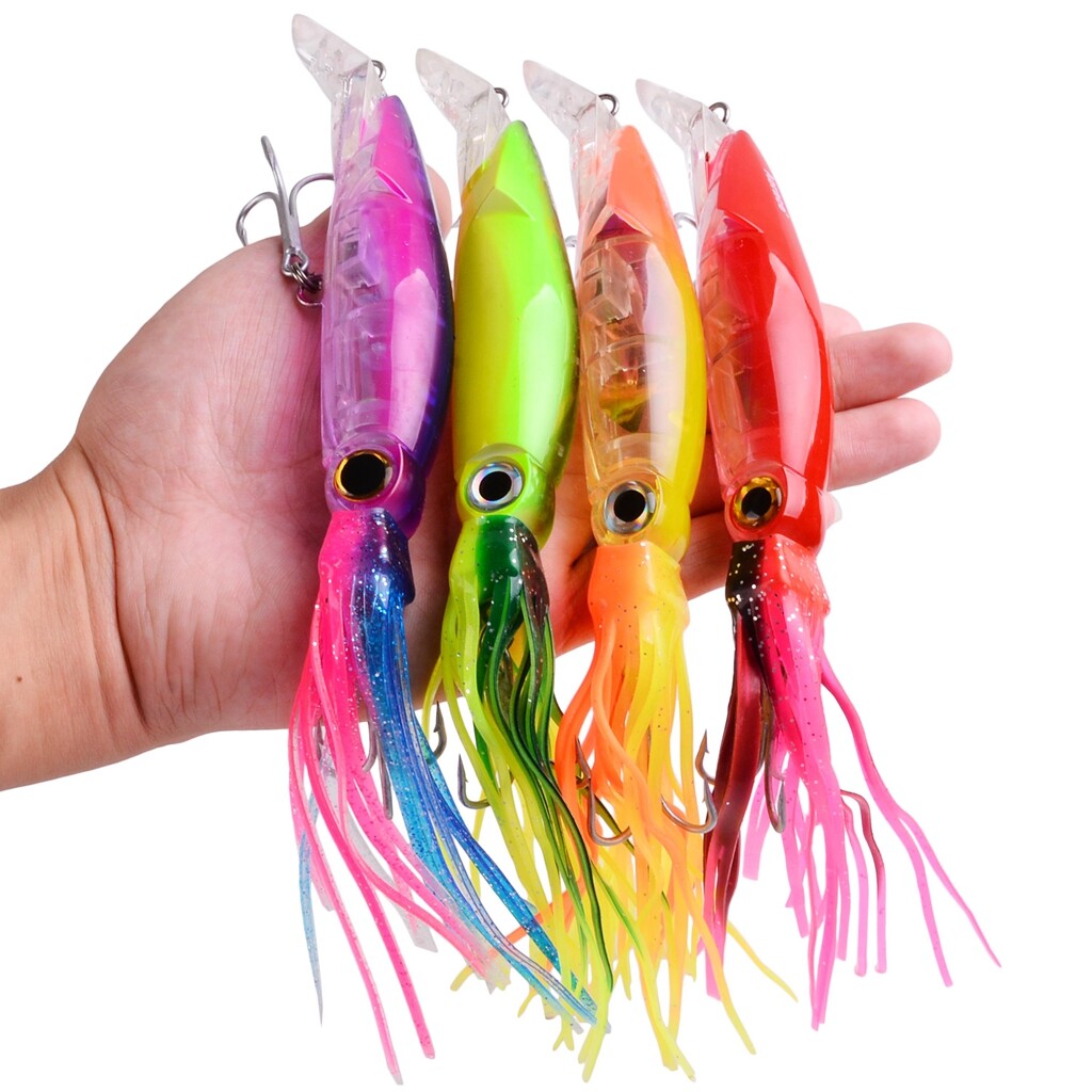4x Large Simulation Squid Octopus Fishing Lures Bait Kit Trolling Game ...