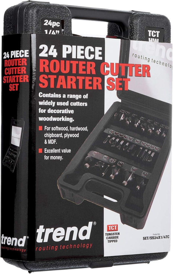 24 Piece Router Bit Starter Set, 1/4 Inch Shank, Tungsten Carbide ...