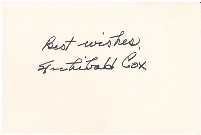 3" x 5" Index Card Signed by Archibald Cox, Watergate Special ...