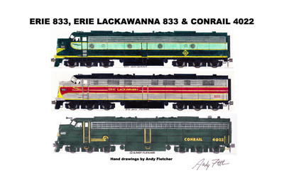 Conrail OCS 4022, Erie 833, Erie Lack 833 11"x17" Poster Andy Fletcher ...