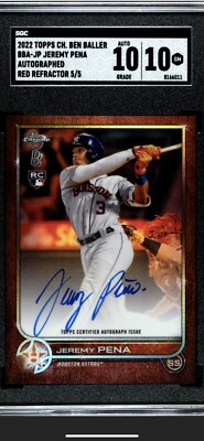 Jeremy Peña Rookie Card 2022 Topps Ben Baller Auto Red 5/5 Gem SGC 10 ...