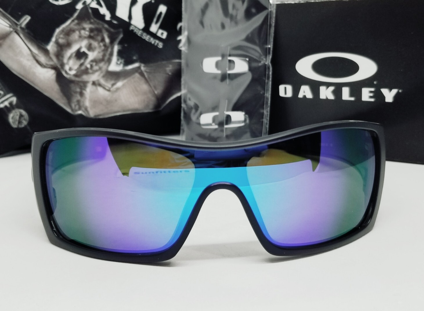 Custom OAKLEY black BATWOLF +(aftermarket) blue POLARIZED sunglasses ...