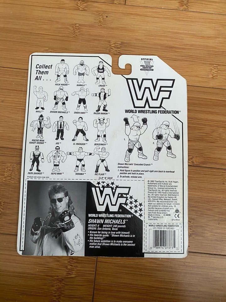 WWE SHAWN MICHAELS HBK HASBRO WRESTLING FIGURE BACKING CARD WWF SERIES ...