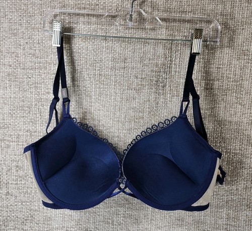 Victorias Secret Bombshell Plunge Bra 38C Navy Lace Padded +2 Cup Sizes ...