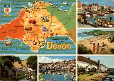 Greetings From Devon England Map vintage postcard z776 | eBay UK