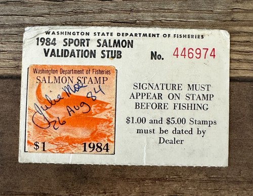 WTDstamps - 1984 **WASHINGTON** Salmon Fishing Stamp Permit License | eBay