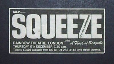 Squeeze East Side Story Era London Show 1981 Mini Poster Type Concert ...