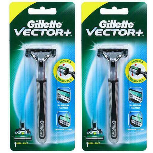 2 Pcs Gillette Vector Razor Handle + 1 Refill Blade and Pivot Head ...