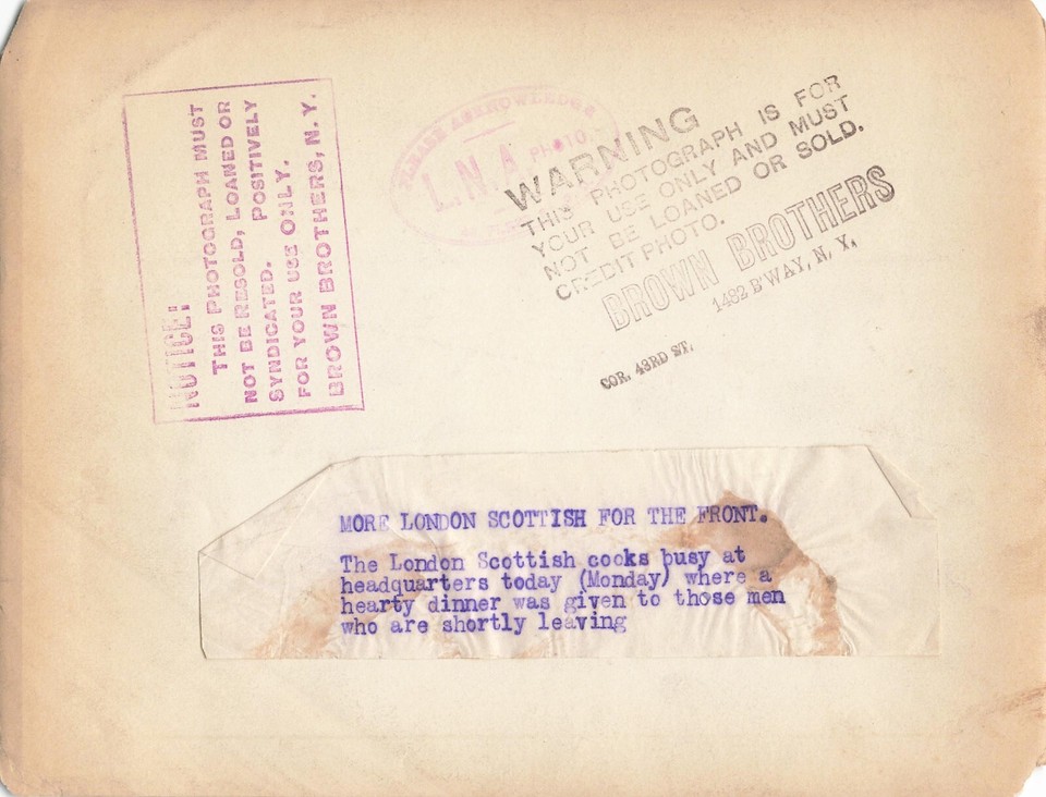 London Scottish 1916 Press Photo WW1 London Street Mess Cooks Regiment ...