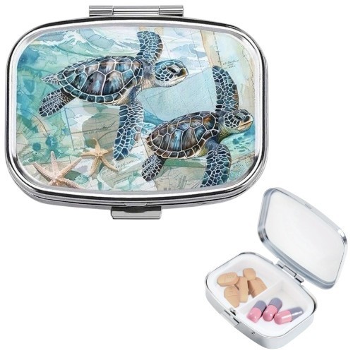 Sea Turtle Shaped Pill Box, Mini Medication Case With 2 Compartments ...