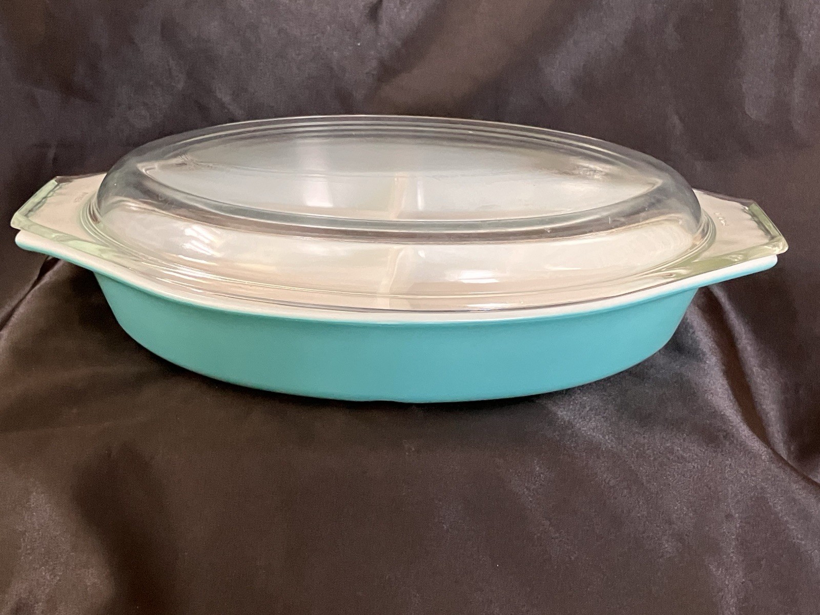 Vintage Pyrex 1.5 Qt Turquoise Oval Divided Casserole Dish Lid | eBay UK