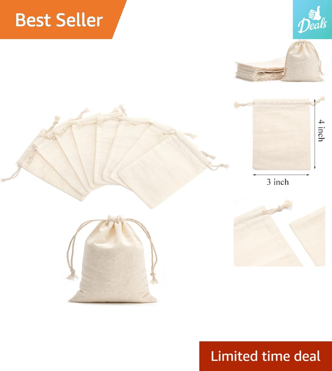 20 Pack Cotton Drawstring Bags - Reusable Muslin Sachet Bags for Party ...