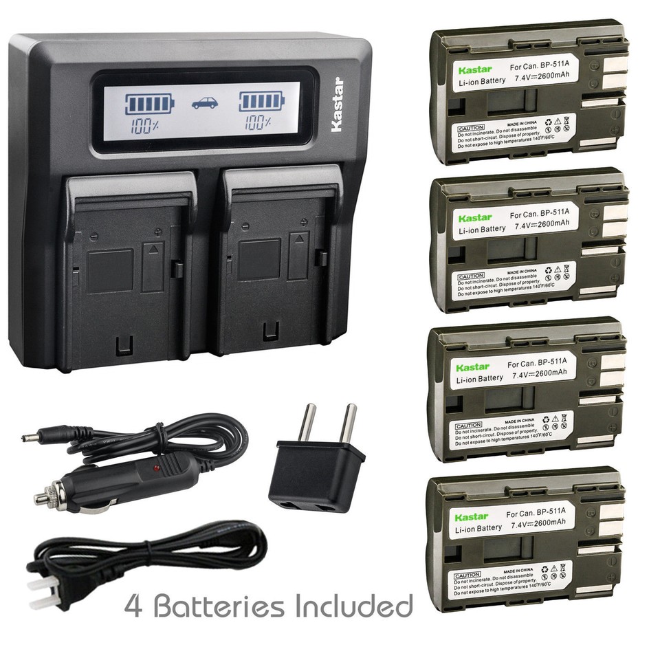BP-511 Battery or Dual LCD Charger for Canon EOS 50D D30 D60 Kiss, Kiss ...