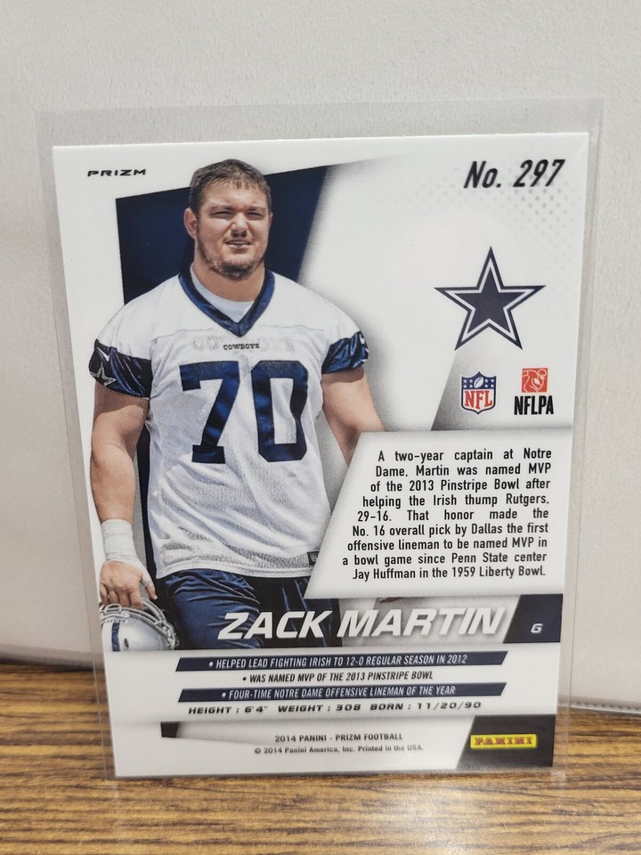 Zack Martin 2014 Prizm Panini Red Yellow Logo Prizm Rookie Rc #297 ...