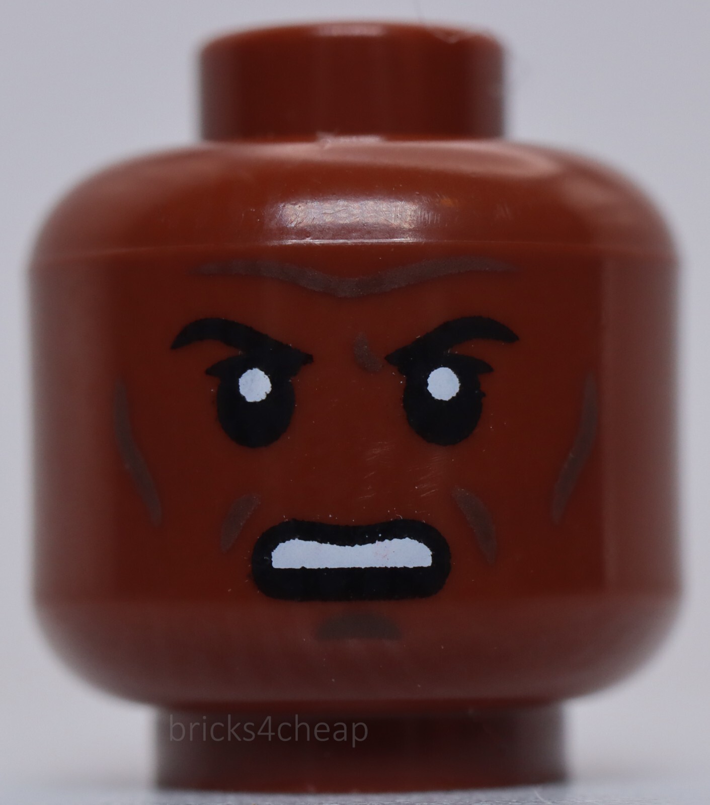 Lego Reddish Brown Minifig Head Forehead Lines Cheek Lines Scowl Mace ...