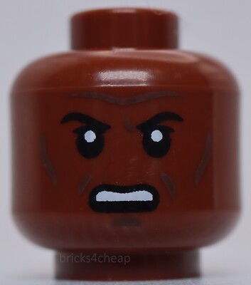 Lego Reddish Brown Minifig Head Forehead Lines Cheek Lines Scowl Mace ...