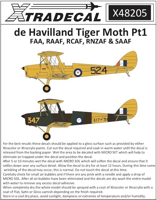 Xtra Decals 1/48 DE HAVILLAND TIGER MOTH Part 1 FAA RAAF RCAF RNZAF ...