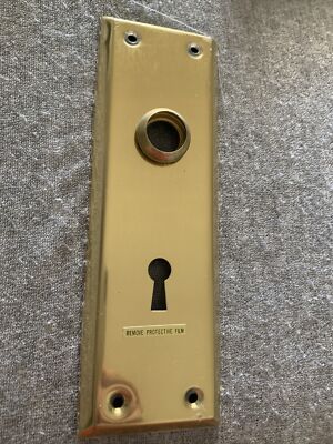 Vintage Polished Brass Door Knob Skeleton Key Back Plate 7x2 Escutcheon ...