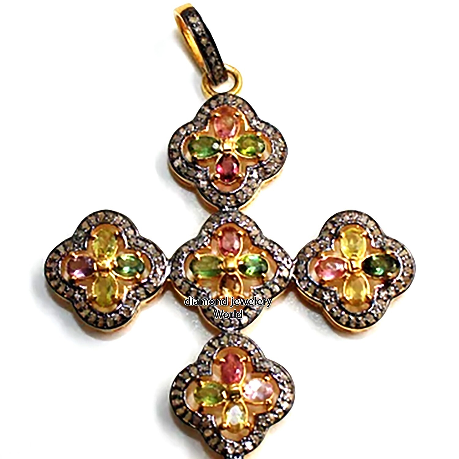 Stunning 2.01ctw Rose Cut Diamond Gemstone Silver Vintage Cross Pendant ...