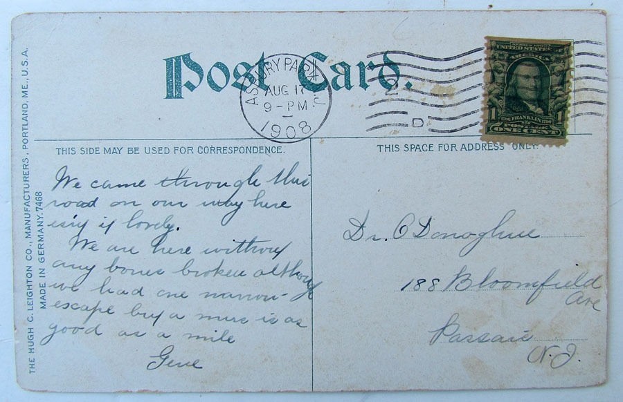 VINTAGE 1908 POSTCARD A PRETTY STRETCH OF THE RUMSON ROAD RUMSON NJ NEW ...