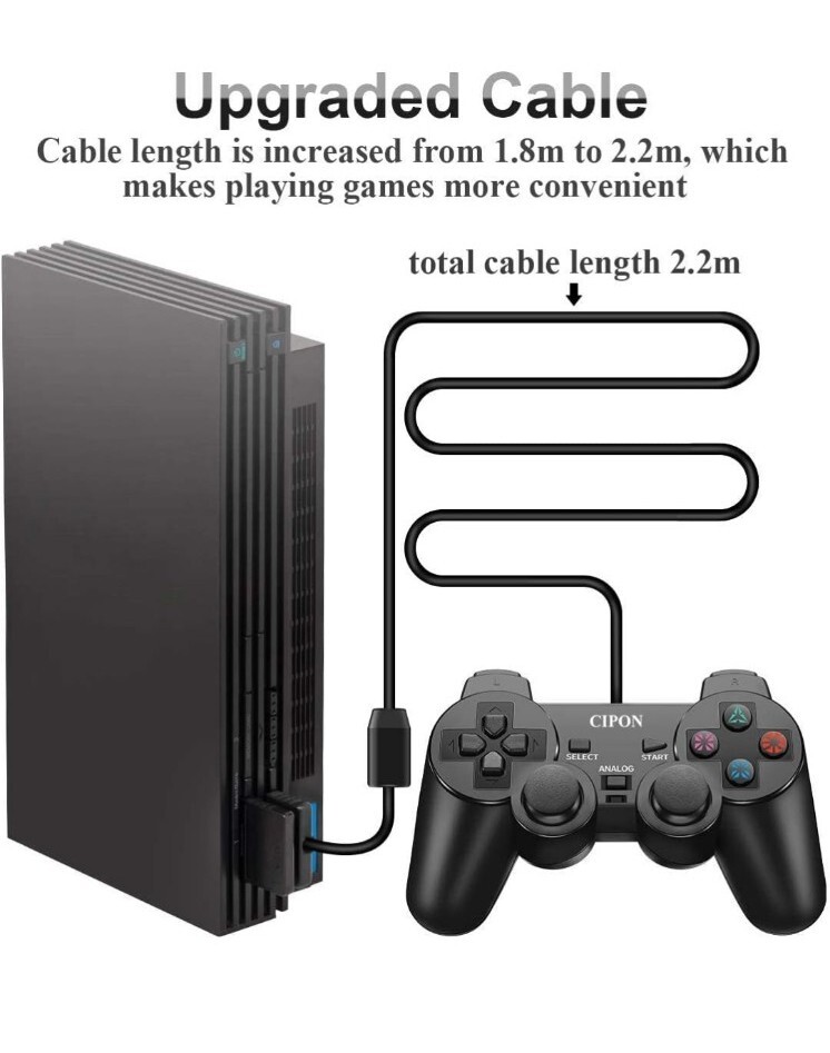 Cipon Wired Controller Compatible with PS-2 Console, Black Remote ...