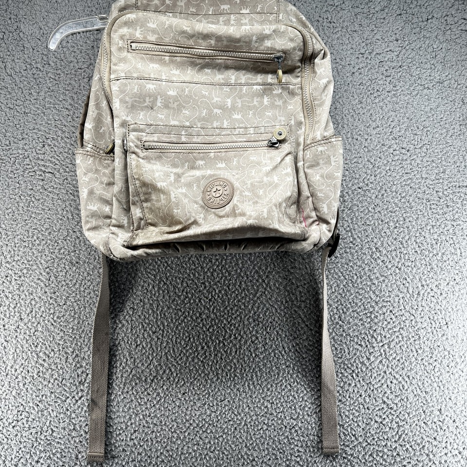 Kipling Backpack Womens Medium Beige Animal Print Monkeys School Travel ...