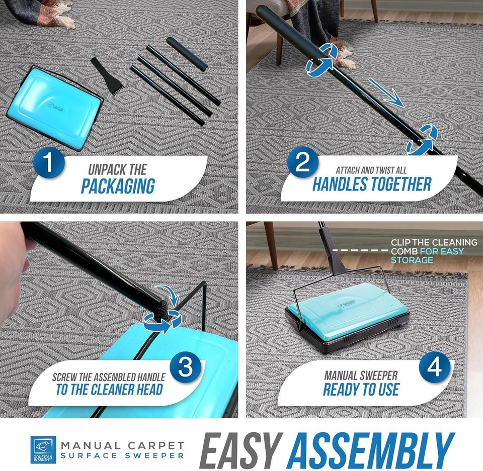 Carpet Sweeper Manual Cleaner Floor Cordless Duster Broom Pet Indoor ...