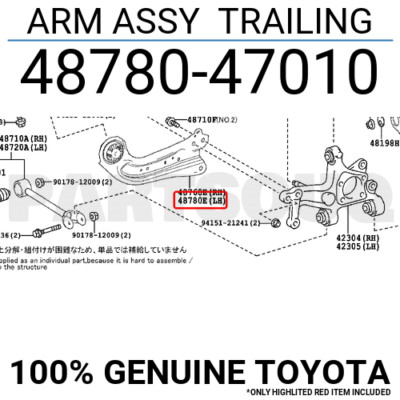 4878047010 Genuine Toyota ARM ASSY TRAILING 48780-47010 | eBay
