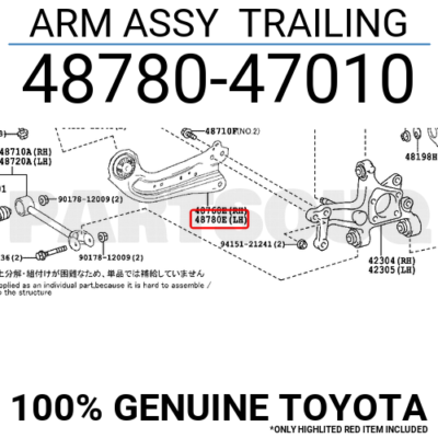 4878047010 Genuine Toyota ARM ASSY TRAILING 48780-47010 | eBay