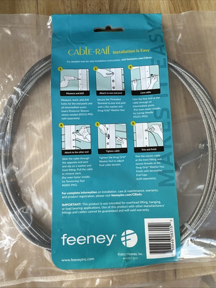 Feeney Cable Rail Assembly for Wood Post 6315-PKG 1/8 Inch x 15 Foot ...