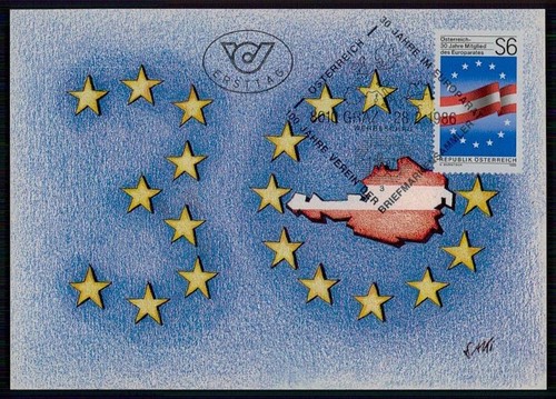 ÖSTERREICH MK 1986 EUROPARAT EUROPA CEPT MAXIMUMKARTE MAXI CARD MC CM ...