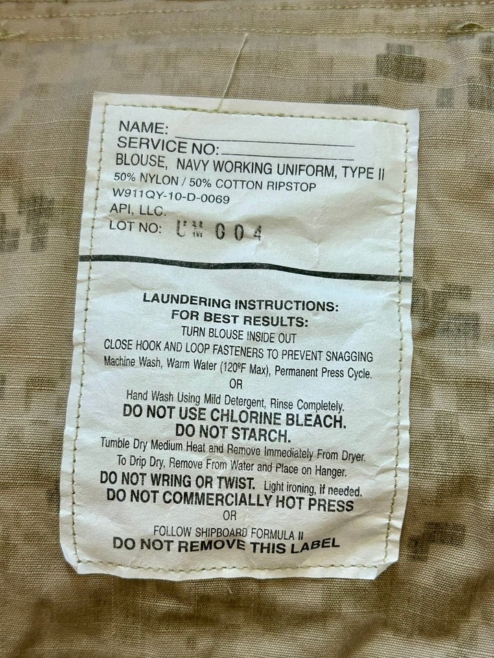 US Navy USN NWU Type II Working Uniform Blouse Shirt Medium X Long AOR2 ...