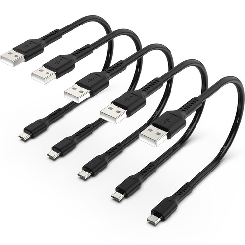 Short Micro USB Cable 1ft [5 Pack] 2.0 Charging 1 Feet, Black ...