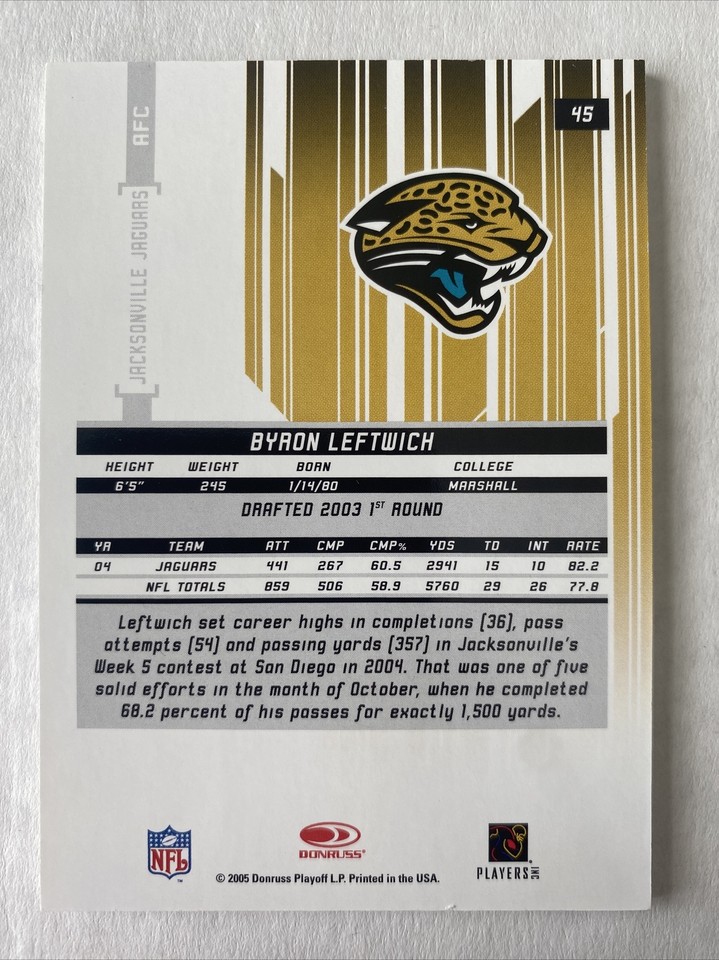 2005 Leaf Rookies and Stars Longevity Materials Ruby Byron Leftwich ...