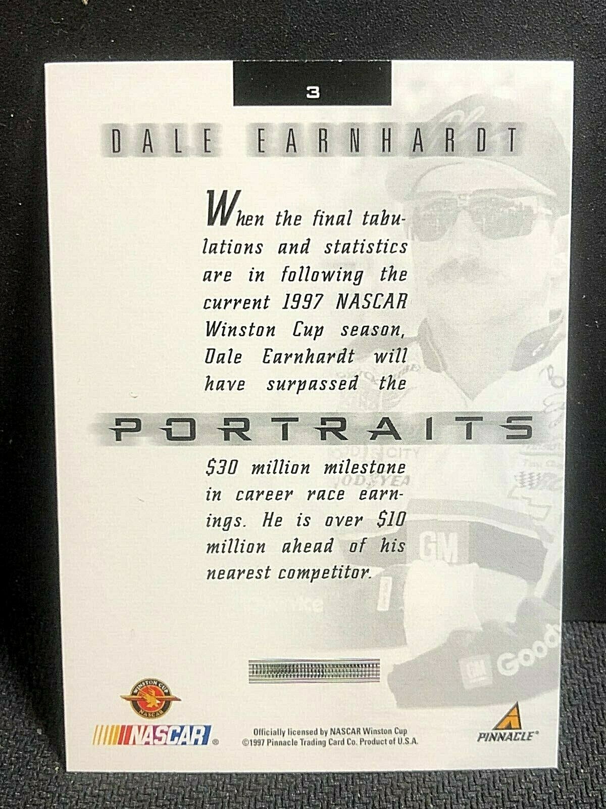 DALE EARNHARDT 1997 Pinnacle PORTRAITS Card #3 RARE Tough To Find!! | eBay