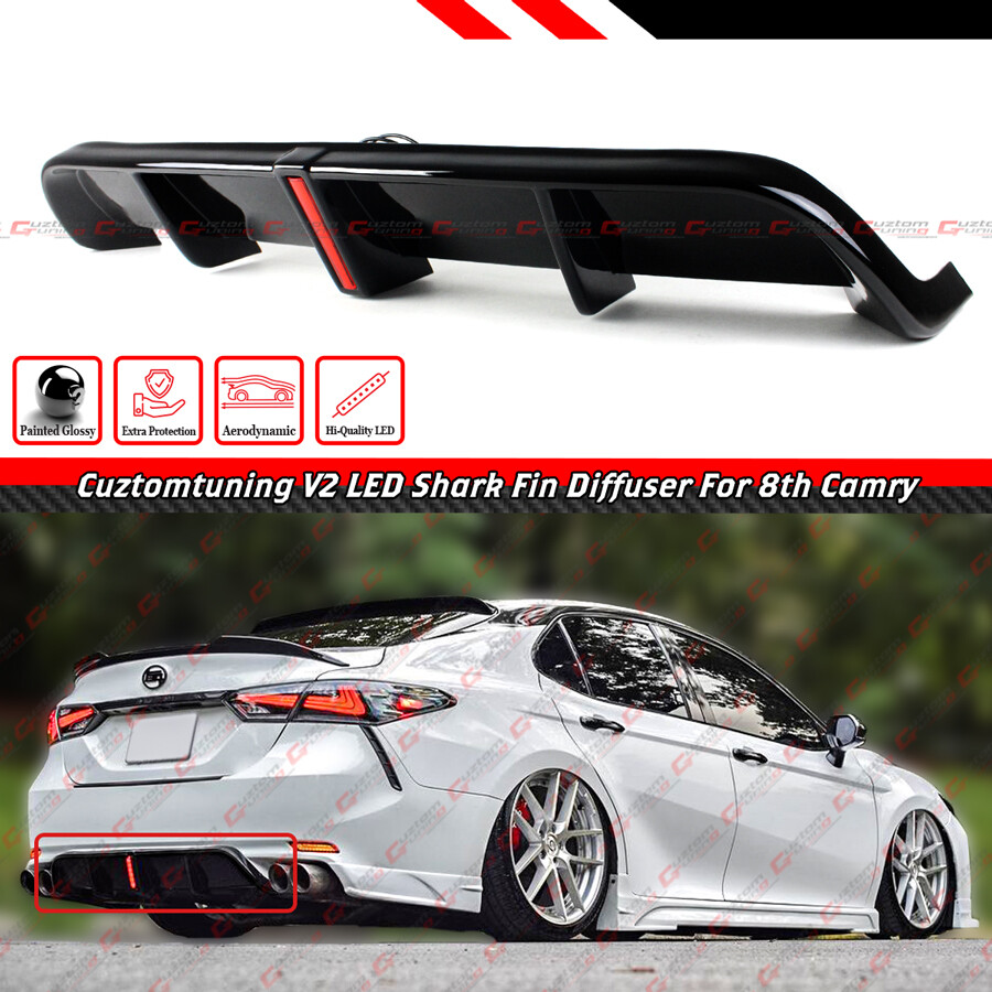 FOR 18-24 TOYOTA CAMRY SE XSE CTM DESIGN V2 GLOSS BLACK LED REAR BUMPER ...