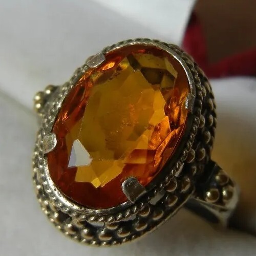 RING SILVER 875 star stamp USSR ANTIQUE size 7.5 stone Orange | eBay