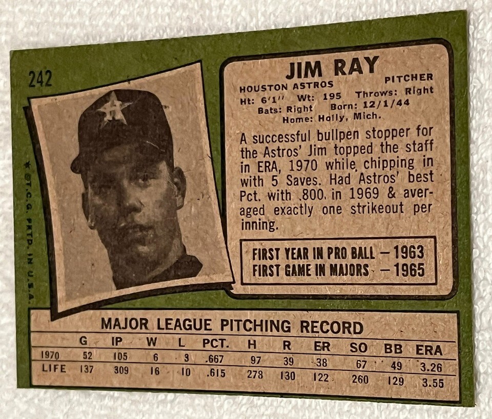 1971 Topps Jim Ray # 242 Houston Astros Pitcher | eBay