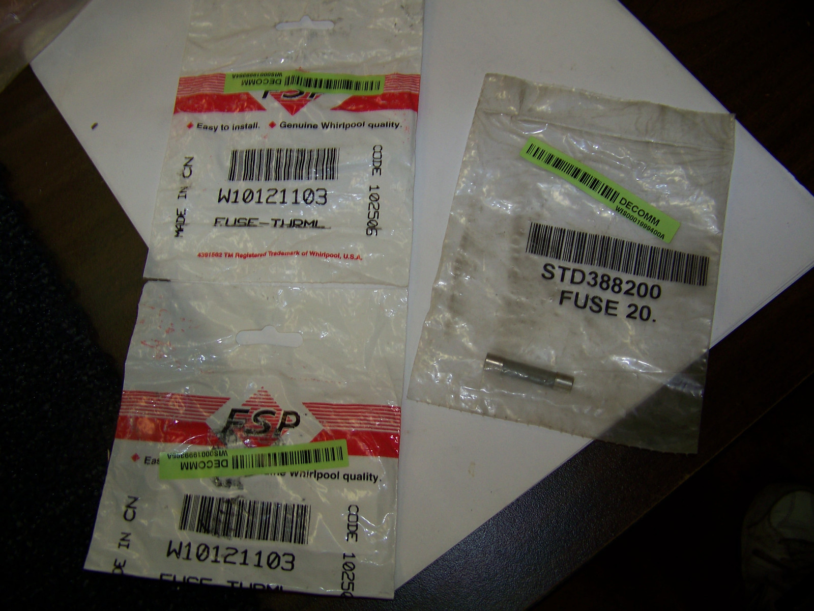 FSP Fuses 3 Total -- 2 ea. - Line Fuse W10121103, 1 ea. - Microwave ...
