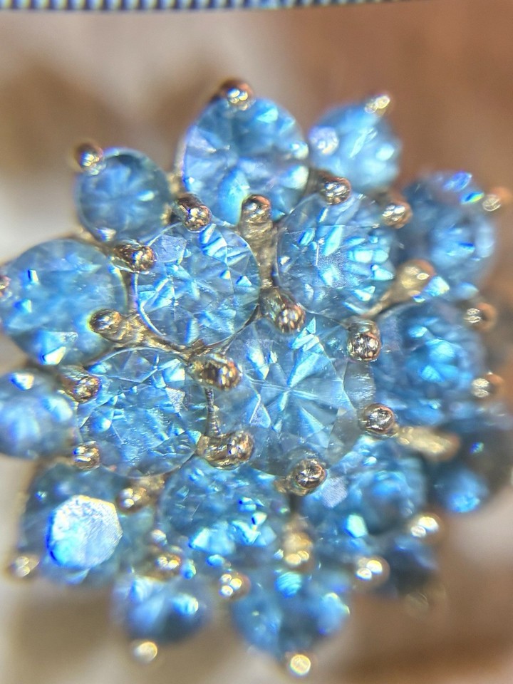 14k Yellow Gold Blue Topaz Cluster Cocktail Ring 6G Sz71/2 20 Stones ...