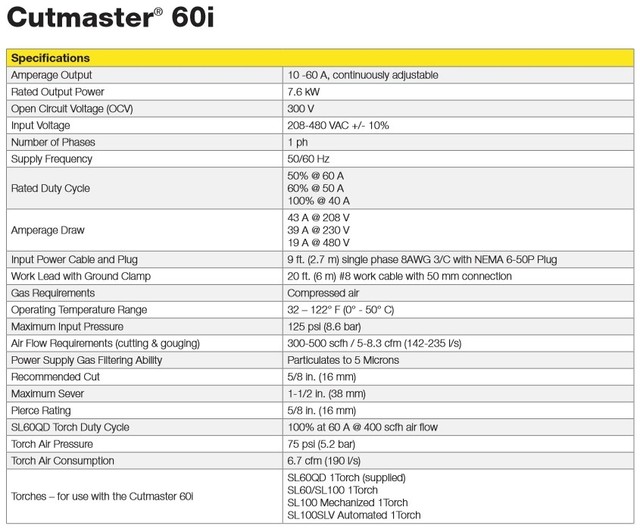 Thermal Dynamics 1-5630-1 Cutmaster 60i Plasma Cutter with 20ft Torch ...