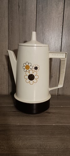 Vtg Regal Poly Perk Automatic Percolator 4-8 Cup Coffee Pot Brown Daisy ...