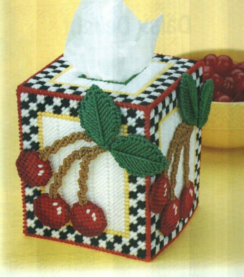 CHEERY CHERRIES TISSUE BOX COVER HOME DECOR PLASTIC CANVAS PATTERN ...
