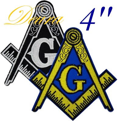 2 x MASONIC 4" LOGO EMBROIDERED PATCH iron-on SQUARE COMPASS MASON ...